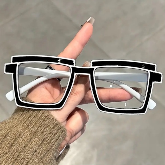 Accessories | New Stylish Black Square Frame Glasses W White Trim ...